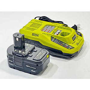 Ryobi P108 One+ 18V 4.0AH Lithium Ion Battery and P117 One+ Dual Chemistry Lithium Ion and NiCad Battery Charger (2 Piece Combo Set)