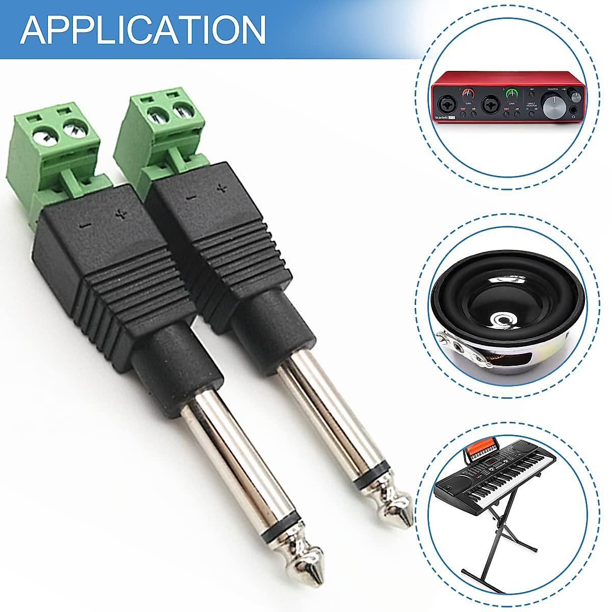 DKARDU 1/4 Inch Jack 6.35mm Mono Male Plug for Guitar/Speaker/Microphone Audio Cable, 2 Pole Terminal Female Solderless Screw Converter Adapter Replacement Repair Plug, 4 PCS