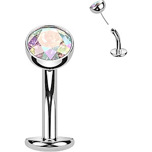 Titanium Threadless Floating Convex Base Belly Button Ring With Bezel CZ Ball Top (Aurora Borealis)