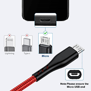 Kithumi Micro USB Cable 10Ft 3 Pack, 10 Feet Long Android Charger Cable, Durable Premium Nylon Braided Fast 10 Foot Phone Charger Cord for Samsung Galaxy S7 S6 S7 S5,Note 5 (Red)