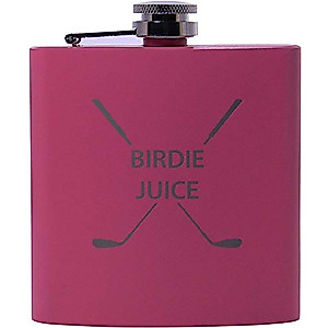 Birdie Juice Flask, Funnel, Shot Glasses, and Gift Box - Golfing Birdie Juice Hip Stainless Steel Metal Matte 6-Ounce Golf Bag Flask (Pink)