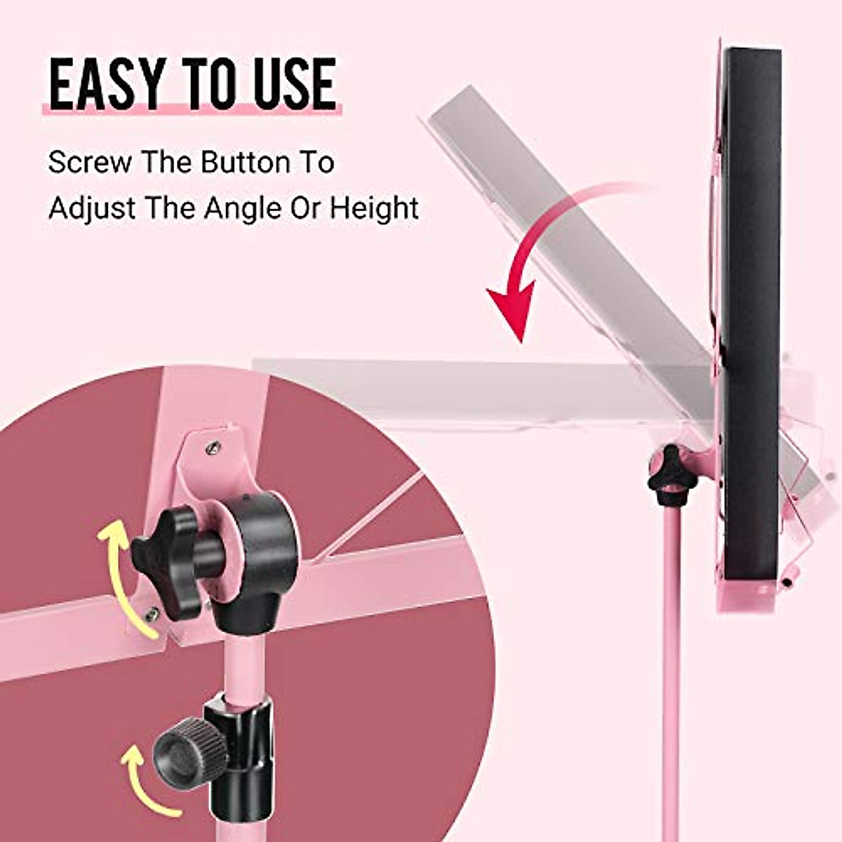 CAHAYA Sheet Music Stand Folding Music Stand Portable with Carrying Bag for Books Notes Pink CY0204-1