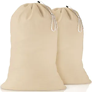 PACK of 2, 100% Cotton Extra-Large Laundry Bag 24 Inches by 36 Inches in Natural Color by Linen Clubs - Lightweight and Durable, gives you a long-term solution to your laundry carrying needs