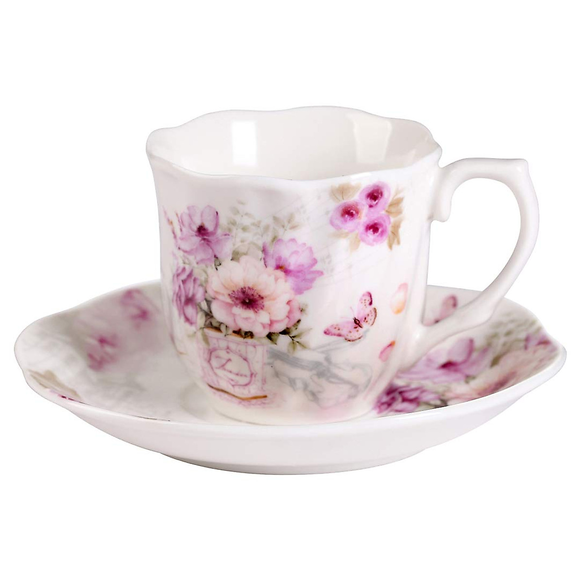 GuangYang （Tiny Size）Fine Porcelain Mini Espresso Turkish Cups and Saucers Set, 2 Ounces or 80cc,in Gift Box