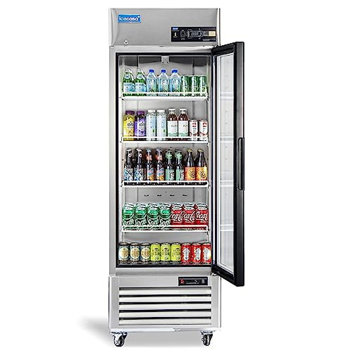 ICECASA 27" W Commercial Display Refrigerator Single Glass Door Merchandiser Reach-in 23 Cu.ft Stainless Steel Display Refrigerator Fan Cooling for Restuarant, Bar, Shop, etc