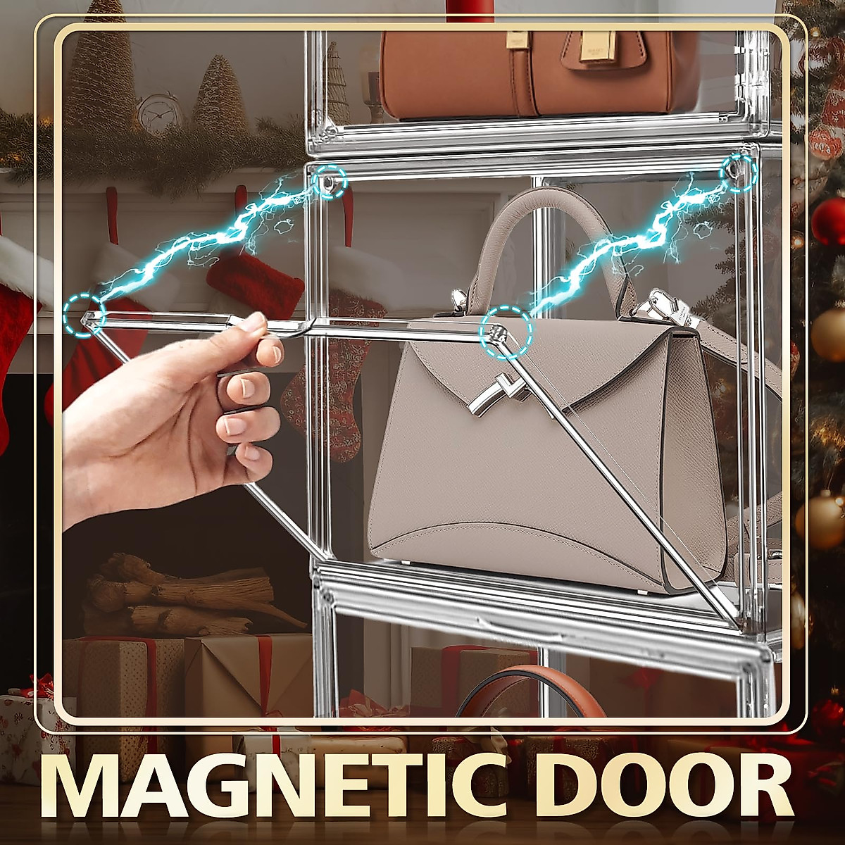 10Pack Clear Stackable Plastic Storage Bins with Magnetic Attraction Lid, Dustproof Book & Cosmetic Display Cases, Large Figures Collectibles Showcase, Shoe Box, Bag Organizer