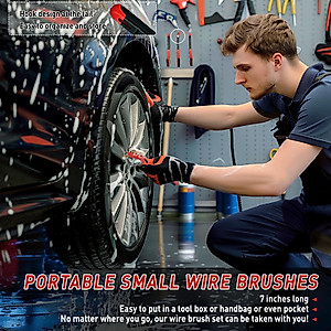 CasaCulina Wire Brush Set 3Pcs, Nylon/Brass/Stainless Steel Bristles with Curved Handle Grip, Small Wire Brushes for Cleaning Rust, Dirt & Paint Scrubbing, 7 Inches Scratch Brush with Deep Cleaning