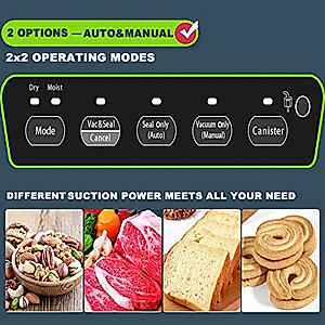 Potane Precision Vacuum Sealer Machine,Pro Food Sealer with Built-in Cutter and Bag Storage(Up to 20 Feet Length), Both Auto&Manual Options,2 Food Modes,Includes 2 Bag Rolls 11”x16’ and 8”x16’,Compact Design