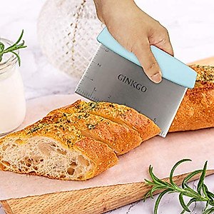 Ginkgo Dough Scraper Multi-Purpose Stainless Steel Bench Scraper with Contoured Grip, 6 Inch, Blue