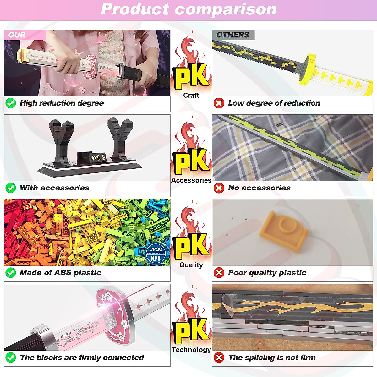 Demon Slayer Swords Building Sets for Girl 8-14, 39in Tsuyuri Kanao Sword Building Block with Scabbard and Stand, Anime Sword Building Toy Demon Slayer Gift Katana, 788 Pcs