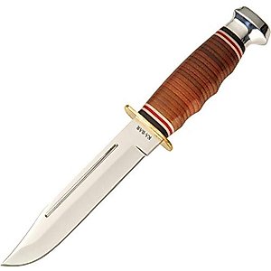 Ka-Bar 2-1235-2 Leather Handled Marine Hunter Knife, Brown, Medium
