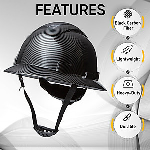 Hard Hat Construction OSHA Approved Vented Full Brim Safety Helmet Black Design Hard Hats, Cascos De Construccion Work Hardhat, 6 Point Ratcheting System | Meets ANSI Z89.1