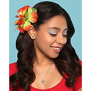 Disney Womens Stitch Sterling Silver Necklace 18" - 3D Pendant Enamel-Plated Stitch Necklace Official License