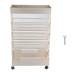 6 Tier Metal Movable Bookshelf, Large Capacity Metal Rolling Bookshelf Cart with Wheels, Rolling Organization Shelf Practical Rolling Utility Cart for Office Classroom
