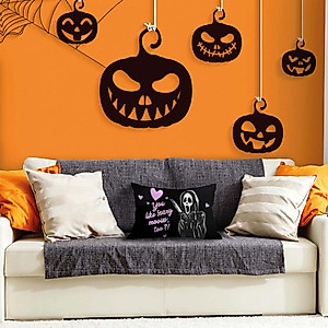 Snycler You Like Scary Movies Too Pink Ghost Scary Face Throw Pillow Cover Set of 2 Black Pillowcase Horror Halloween Valentine's Day Gifts Decoration for Sofa Bedroom Birthday Party Supplies 12x20