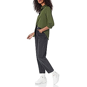 Amazon Essentials Women's Classic-Fit Satin Button Down Blouse (Available in Plus Size), Dark Olive, Medium