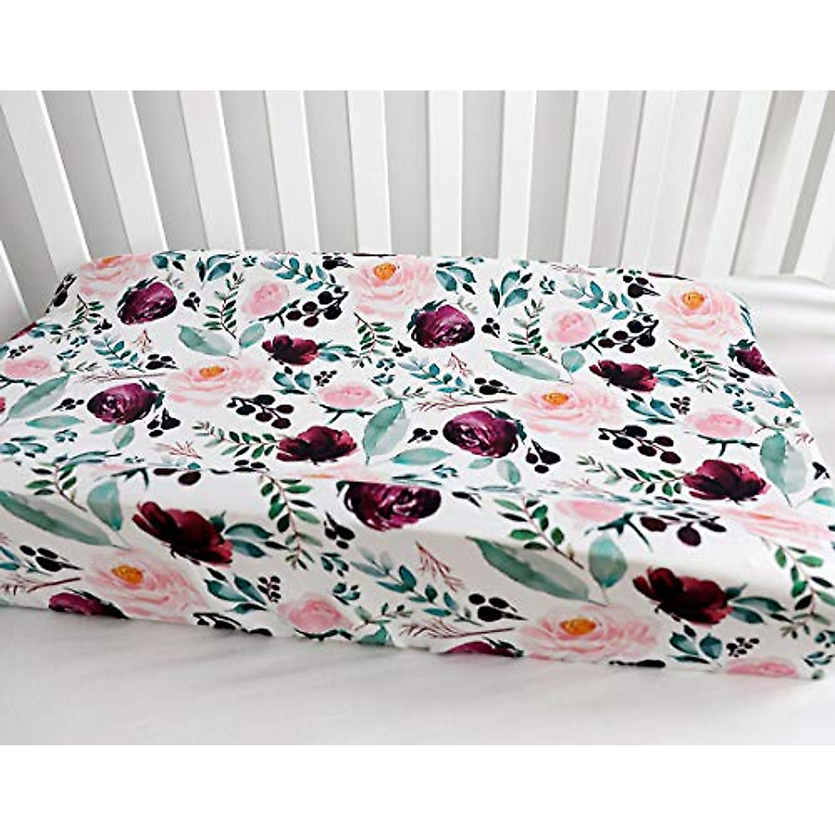 Baby Girls Boy Crib Bedding Changing Pad Cover Changing Table Pads (Pink Wine Floral)