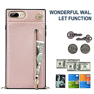 Jaorty Crossbody Phone Case for iPhone 8 Plus/7 Plus Case with Card Holder for Women,iPhone 7 Plus Case Wallet with Strap Lanyard for Men,PU Leather Magnetic Clasp with Kickstand 5.5", Rosegold