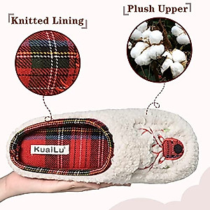 KuaiLu House Slippers Women, Cozy Memory Foam Reindeer Ladies Slippers Orthopedic Plantar Fasciitis Arch Support Bedroom Slippers Slip on Comfy Warm Home Shoes Indoor Outdoor Hard Sole Red Size 9
