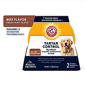 Arm & Hammer for Pets Dip & Brush Tartar Control Enzymatic Toothpaste Kit | Easy to Use Tartar Control Dog Dental Care Kit | Beef Flavored Dog Toothpaste in Fresh Mint Scent