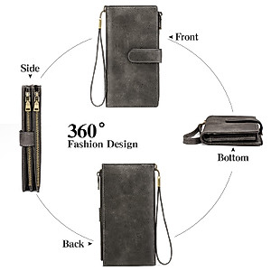 GOIACII Womens Wallets Large Capacity Credit Card Holder Rfid Wallet Women Double Zipper Pocket Leather Bifold Ladies Wristlet Clutch Wallet