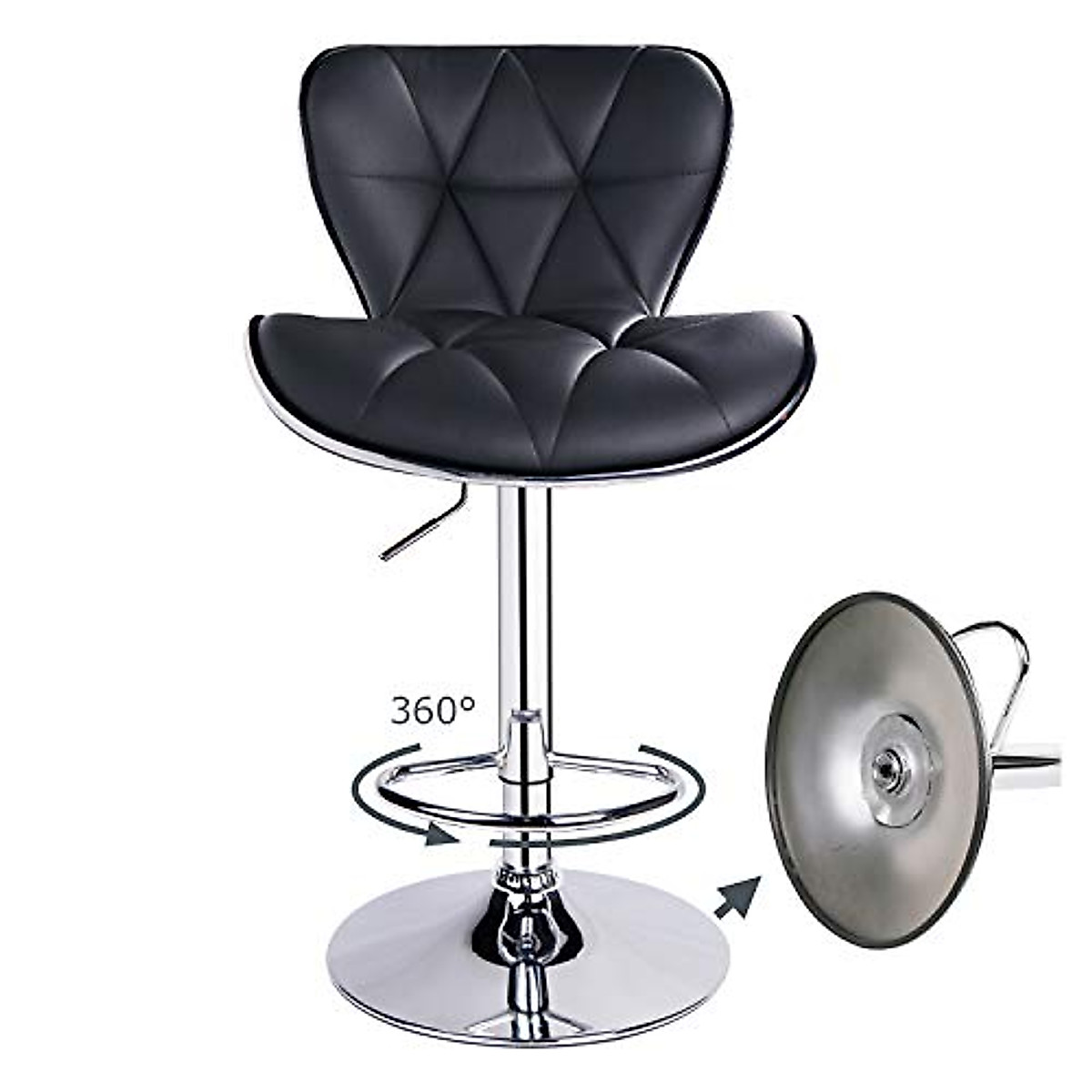 Leader Shell Back Bar Stools Set of 2, Adjustable Bar Stool with Back, Swivel Barstools (Black)