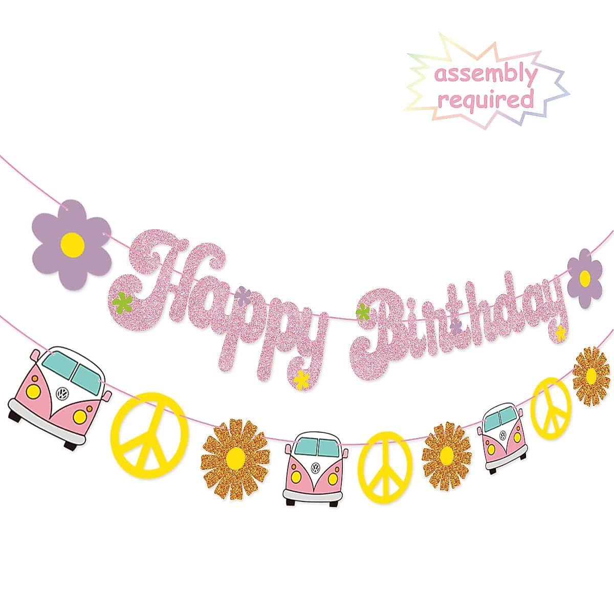 Groovy Happy Birthday Banner Cake Topper Hippie Birthday Banner for 1960's 1970's Themed Groovy Birthday Party Decorations