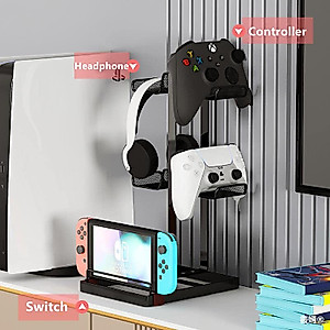 Construction elements made of metal, Namely, Supports, Headset & Controller Organizer for PS5/ PS4/ Xbox Series/One X/S/Nintendo Switch Controller & Headset Stand,Gaming Accessories Display Rack,Black