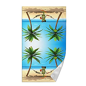 VunKo Summer Green Frog Kitchen Microfiber Hair Hand Dish Towel Home Soft Highly Absorbent Decorative Dishcloth for Bathroom Beach Hotel Gym Spa Yoga 16 x 28 in