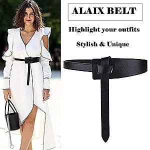 ALAIX Women's Leather Belt Dress Belt for Jeans Jumpsuit Coat Fashion Tie a Knot Genuine Leather Waist Belt Black