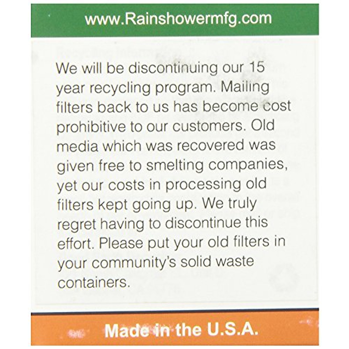 Rainshower -RCCQ-A CQ1000 Filter Replacement Cartridge for Shower Filter