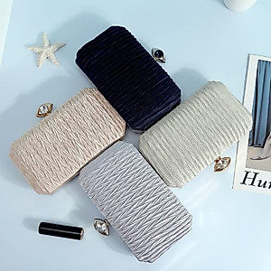 PEEPTOE EVENING Satin Pleated Clutch Purses for Women Crystal Evening Bag for Wedding Party Prom Navy