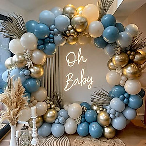 Beaumode Blue Slate Gold Balloon Garland Arch Kit Different Sizes 5/10/18 inch Balloons for Boys Baby Shower Birthday Christening Baptism Bridal Shower Anniversary Party Decorations (Blue Slate Gold)