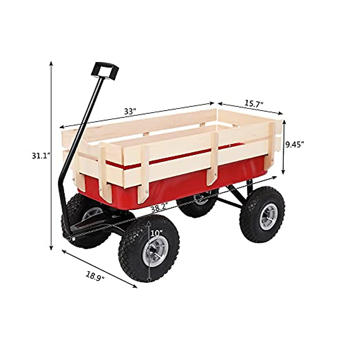 Red and White Garden Wagon Cart,Gorilla Cart,Wheelbarrow,Beach Wagon with Big Wheels for Sand,Utility Garden Iron Wood Four Wheel Garden Wagon for Outdoor Camping,Nurseries,Greenhouse