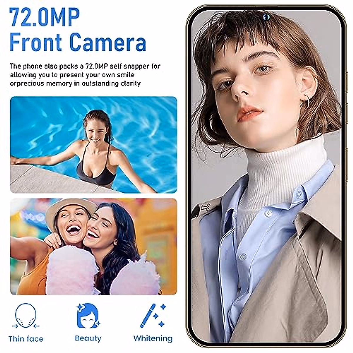 RAYPUR 2023 New i15 Pro Max, Android Smartphone, 7.3inch Full Screen, 16GB 1TB, 4G 5G, Face ID, Mobile Phones Global Version,Purple-1TB