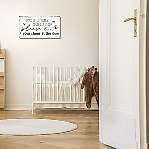 Please Remove Your Shoes Sign: Take off Shoes Sign Funny Entryway Decor - Since Little Fingers Touch Our Floor Please Leave Your Shoes at the Door Canvas Print Home Decoration 15" x 8"