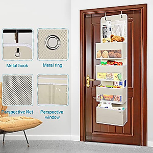 coastal rose Over The Door Organizer, 4 Large Pockets Hanging Nursery Baby Organizer Storage, Door Closet Organizers Shelves with 2 PVC Pockets for Bathroom, Pantry, Kids Clothes, Diaper(1 Pack)