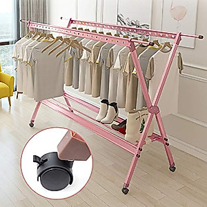 Drying Rack Floor Folding Indoor and Outdoor Home Balcony Aluminum Double Rod Cool Clothes Hanger Pole Clothes by The Shelf Artifact FANJIANI (Color : Rose Gold)