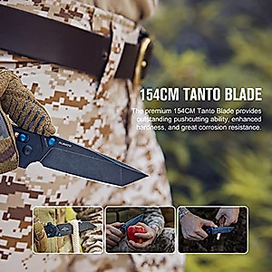 OKNIFE Rubato Pocket Knife, Tanto Style EDC Folding Knife with 154CM Stainless Blade and G10 Handle for Camping Indoor and Outdoor Activities (Black)