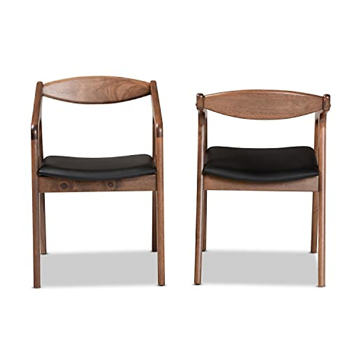 Baxton Studio Harland Mid-Century Modern Black Faux Leather Upholstered and Walnut Brown Finished Wood 2-Piece Dining Chair Set