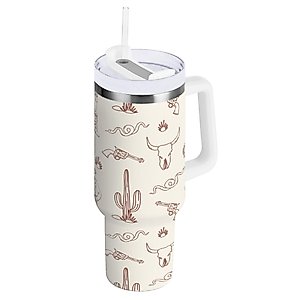 xigua Vintage Western Cowboy 30 Oz Tumbler with Lid and Straw, Double Vacuum Stainless Steel Insulated Sports Water Bottle Cup Holder Friendly Leak-Proof Travel Coffee Cup for Iced Drink