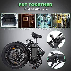 ECOTRIC Electric Bike 500W Folding Ebike 20" Fat Tire Foldable Electric Bicycle 48V 12.5AH Lithium Removable Battery Beach Snow Mountain E-Bike Commute Ebike for Adults Shimano 7-Speed