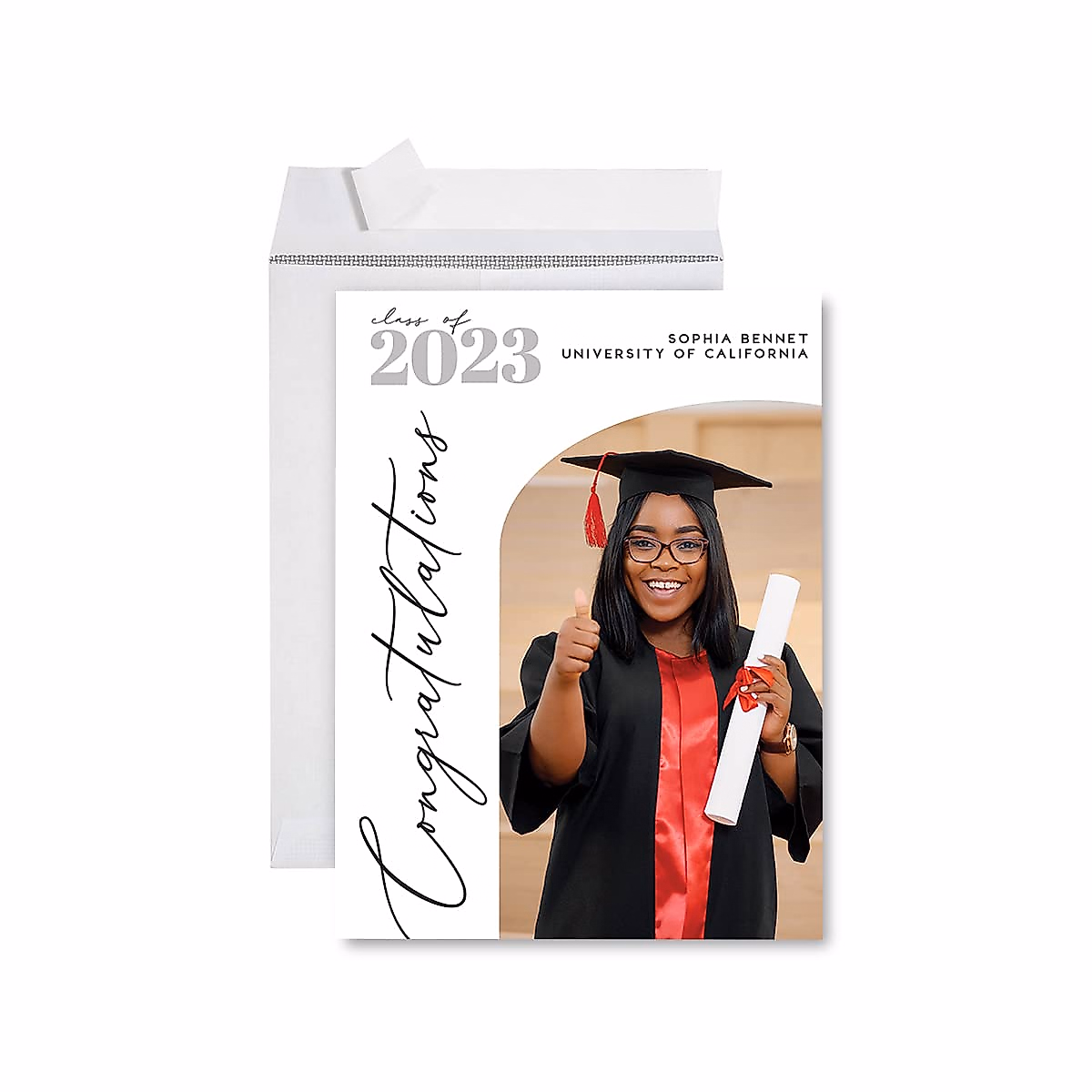 Andaz Press 8.5"x11" Personalized Jumbo Graduation Photo Card with Envelope, Class Of 2024 Custom Congrats Card for Him Her, High School, College, Grad Med School, Nursing, Minimal Arch Greeting Card