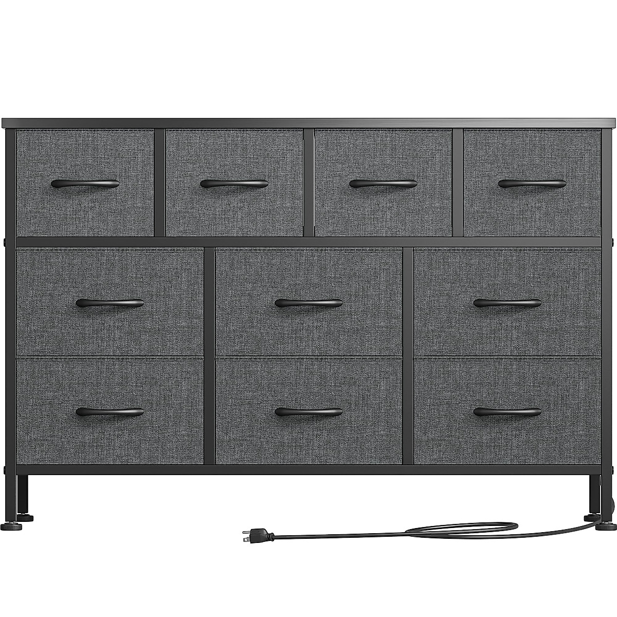 Lulive Grey Dresser for Bedroom 10 Drawer, Bedroom TV Stand with Power Outlet, Entertainment Center Chest of Drawers, Long Fabric Dresser for Living Room Save Space (Grey)