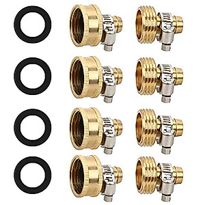 STYDDI Garden Hose Repair Kit, Solid Brass Water Hose Mender Female and Male Hose Connector with Clamps, Fit Standard 1/2" Rubber Garden Hose, 4 Set