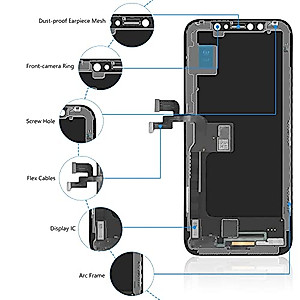 for iPhone X Screen Replacement 5.8 inch, Mobkitfp Front LCD Digitizer Display for iPhone 10/X with 3D Touch & Face ID for A1865,A1901,A1902 with Waterproof Adhesive+Tempered Glass+Repair Tools