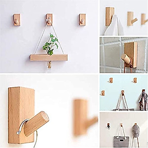 Natural Wood Coat Hooks,Wood Wall Hooks Hat Rack,Wooden Coat Hooks Wall Mounted,Modern Wall Mounted Coat and Hat Rack,Heavy Duty Hooks(Rectangle-Beech,3Pack)