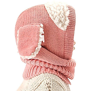 Baby Girls Boys Winter Hat Scarf Earflap Hood Scarves Caps (Pink)