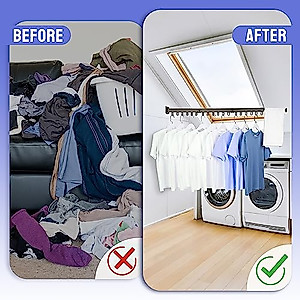 Zomhusea Clothes Drying Rack,Wall Mounted Laundry Drying Rack,Aluminum Space Saver Clothes Rack,Retractable,Collapsible(Tri-Fold) Clothes Hanger Rack for Laundry,Balcony,Bathroom(Dark Grey)