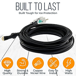 EconoHome Premium Heat Cable for Pipe Freeze Protection - Heating Tape with Built-in Thermostat - Constant Watt Anti-Freeze & UV-Proof Heated Cord - 120 VAC - Copper Nickel Wire Heater